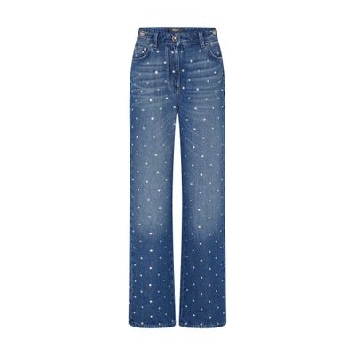 Versace Crystal Embroidery Jeans In Blue | ModeSens
