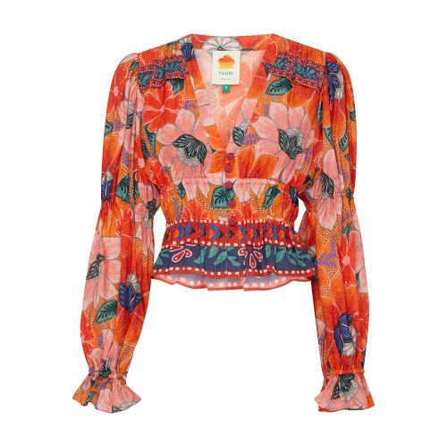 Farm Rio Blouse In Marias_floral_orange | ModeSens